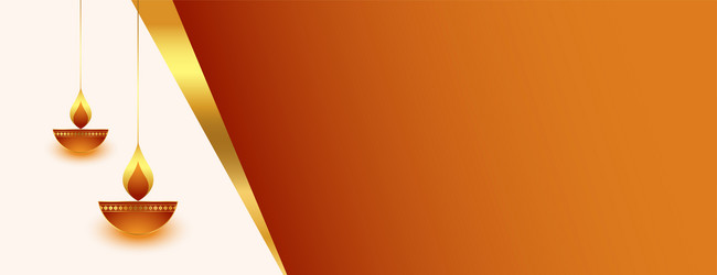 Diwali modern web wide banner with glowing diya Vector Image