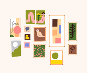 Framed pictures set hanging on wall home art Vector Image