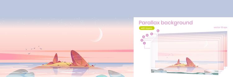 Parallax background with sea landscape at sunset Vector Image