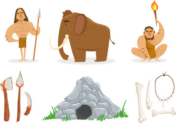 Prehistoric people set primitive stone age men Vector Image