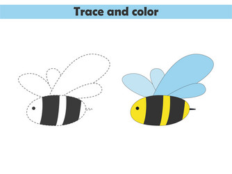 Trace and color cute bee learning to draw Vector Image