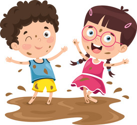 Cartoon sad boy with a mud puddle Royalty Free Vector Image