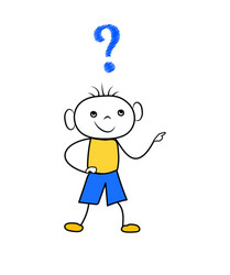 Portrait confused anime boy with question mark Vector Image