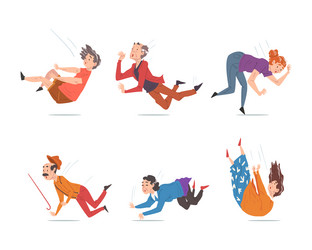 Senior male and female character falling down Vector Image