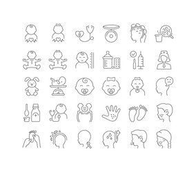 Pediatrics line icons include Royalty Free Vector Image