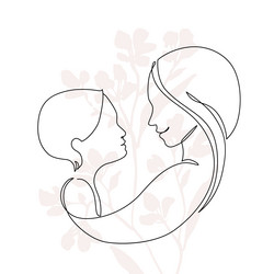 Abstract family continuous line art young mom Vector Image