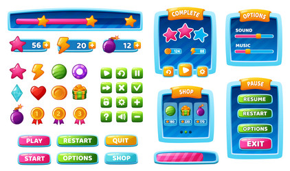Buttons set form designed game user interface ui Vector Image