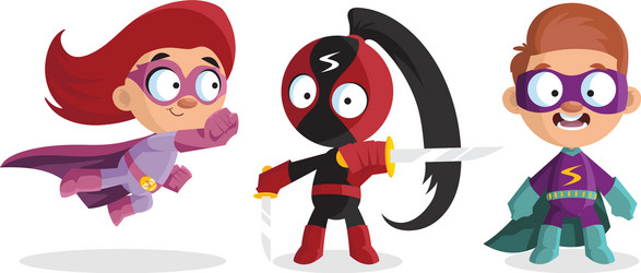 Kid characters in bright superhero costumes Vector Image