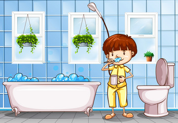 Kids brushing teeth in bathroom Royalty Free Vector Image