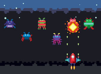 Retro pixel space game interface Royalty Free Vector Image