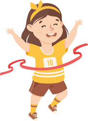 Cute girl running to the finish line first kids Vector Image