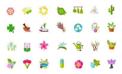 Plants and flowers icon set Royalty Free Vector Image