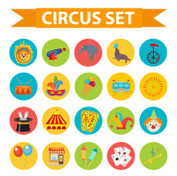 Circus icon set flat cartoon style isolated Vector Image