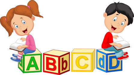 Cartoon kids reading book education concept Vector Image