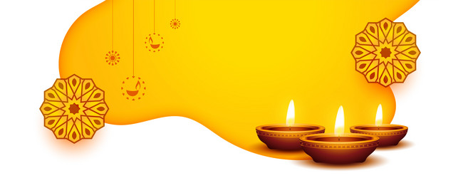Diwali modern web wide banner with glowing diya Vector Image