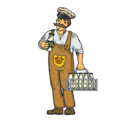 Milk man engraving Royalty Free Vector Image - VectorStock