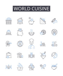 World cuisine line icons collection fine dining Vector Image