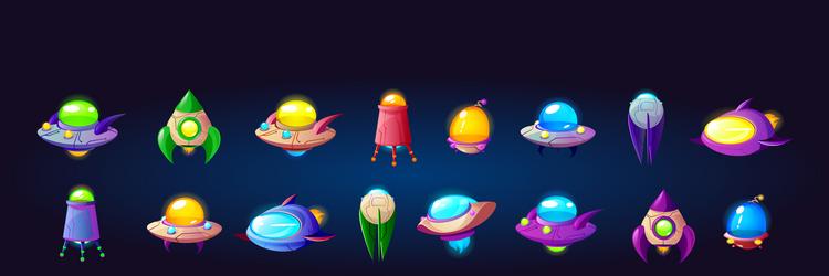 Alien spaceship flying ufo game icons set Vector Image