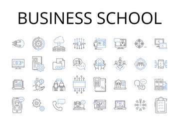 Business school outline icons collection Vector Image