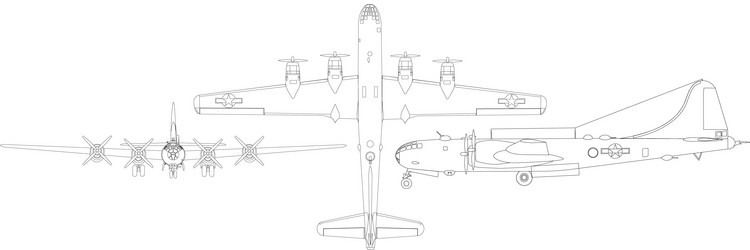 Boing b-29 superfortress top silhouette Royalty Free Vector
