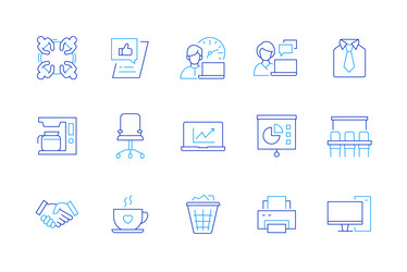 Office work doodle set computer desk Royalty Free Vector