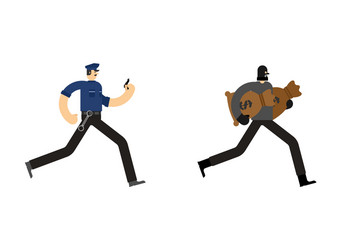 Cartoon policeman chasing a thief Royalty Free Vector Image