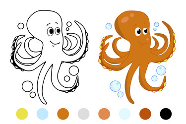 Octopus cute sea animal coloring book Royalty Free Vector