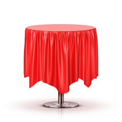 Rectangular table under red silk cloth on white Vector Image