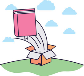 Cardboard box with books coming out Royalty Free Vector