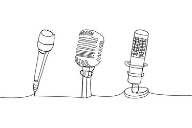 Microphone set one line art continuous Royalty Free Vector