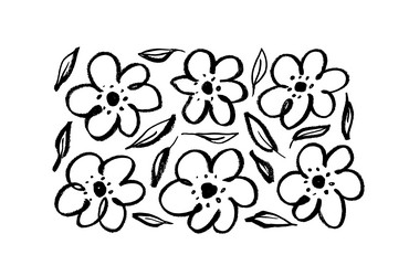 Hand drawn flowers set rough line Royalty Free Vector Image