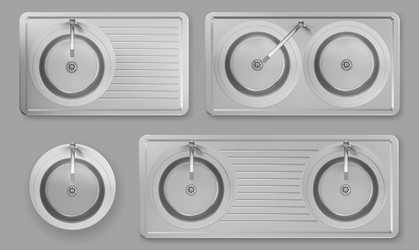 Realistic set stainless kitchen sinks top view Vector Image