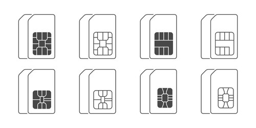 Sim icons set linear of cards simple Royalty Free Vector