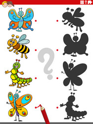 Insect shadow matching game template Royalty Free Vector
