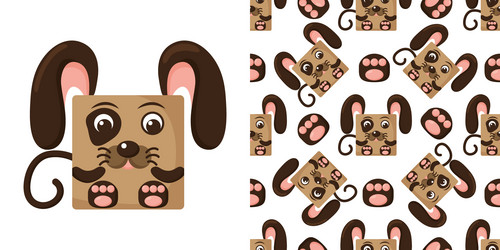 Cute cartoon square animal dog face zoo Royalty Free Vector