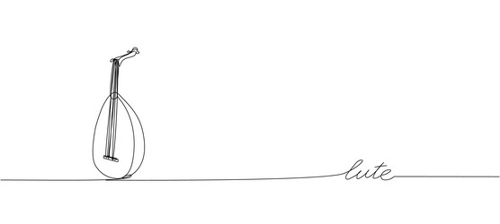 Lute one line color art continuous drawing Vector Image