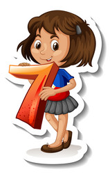 Cute girl holding number seven Royalty Free Vector Image