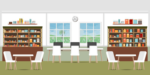 Interior bookshelves home library color rows Vector Image