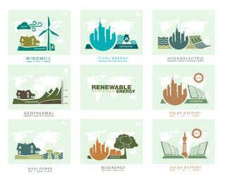Renewable sources of energy editable Royalty Free Vector
