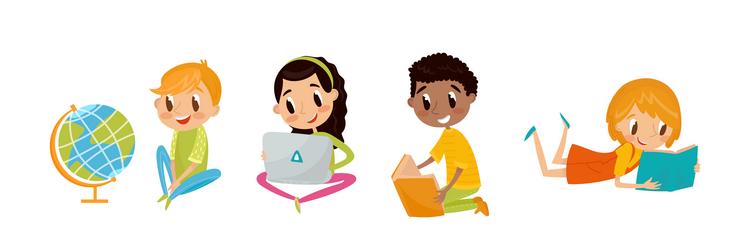 Smart kids reading book and studying school Vector Image
