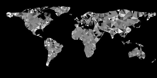 Greyscale world map on black background Royalty Free Vector