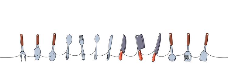 Kitchen utensils one line colored continuous Vector Image