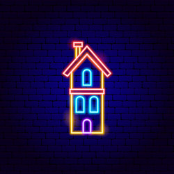 Blue neon house sign Royalty Free Vector Image