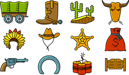 Thin and simple cowboy western icons set Vector Image