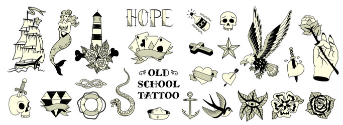 Old school tattoo set Royalty Free Vector Image