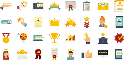 Reliability icons set flat customer Royalty Free Vector