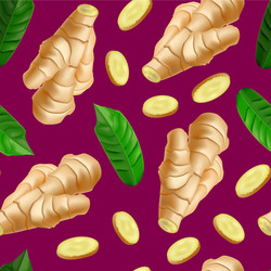 Realistic detailed 3d whole ginger root and slices