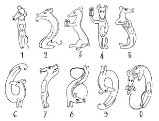 Set cartoon mouse numbers rat symbol Royalty Free Vector