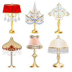 A set chandelier lamps fixtures with crystal Vector Image