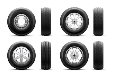 Tire and wheels collection set Royalty Free Vector Image